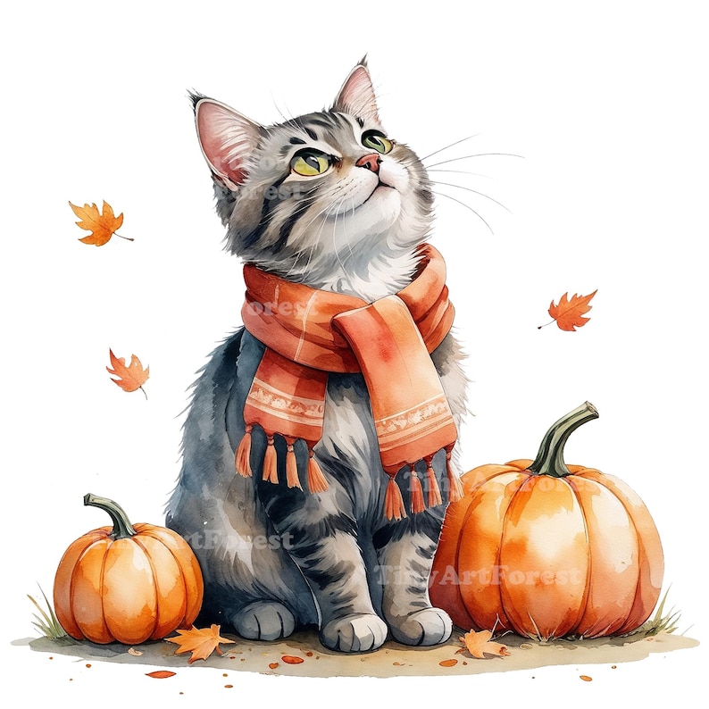 Fall Vibes Cat Clipart Bundle – Cute Kitten Graphics With Pumpkins PNG ...