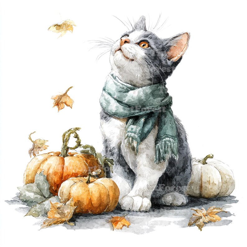 Watercolor Cats Clipart Bundle – Fall Cat Art, Pumpkin Season PNG JPEG ...