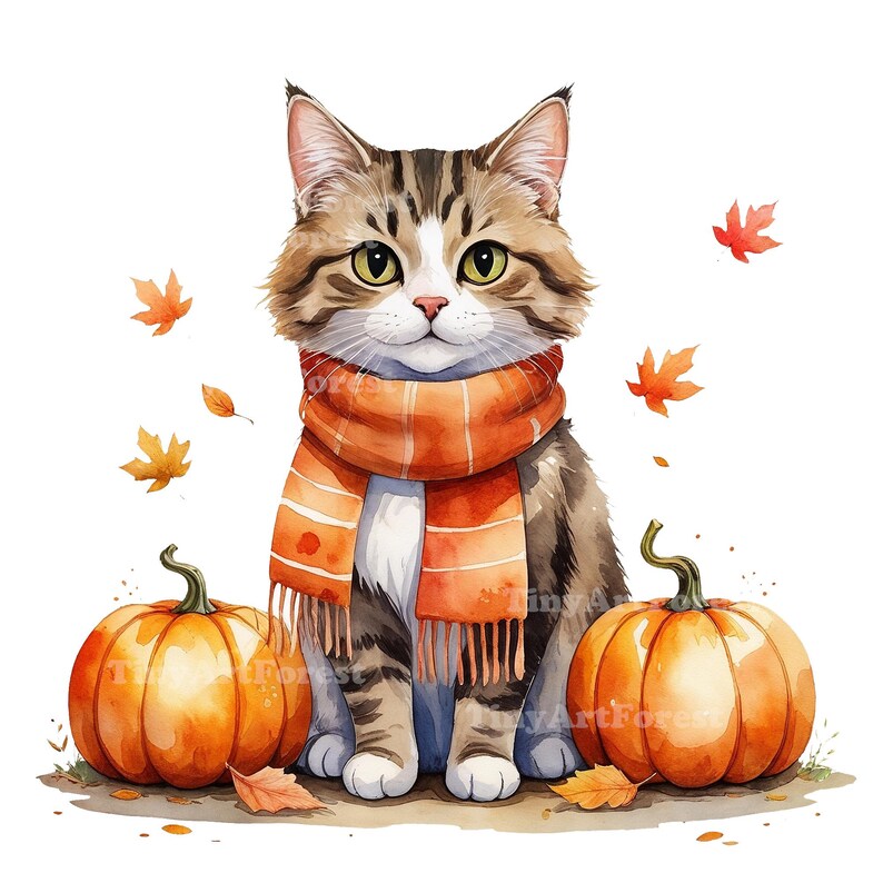 Fall Vibes Cat Clipart Bundle – Cute Kitten Graphics With Pumpkins PNG ...