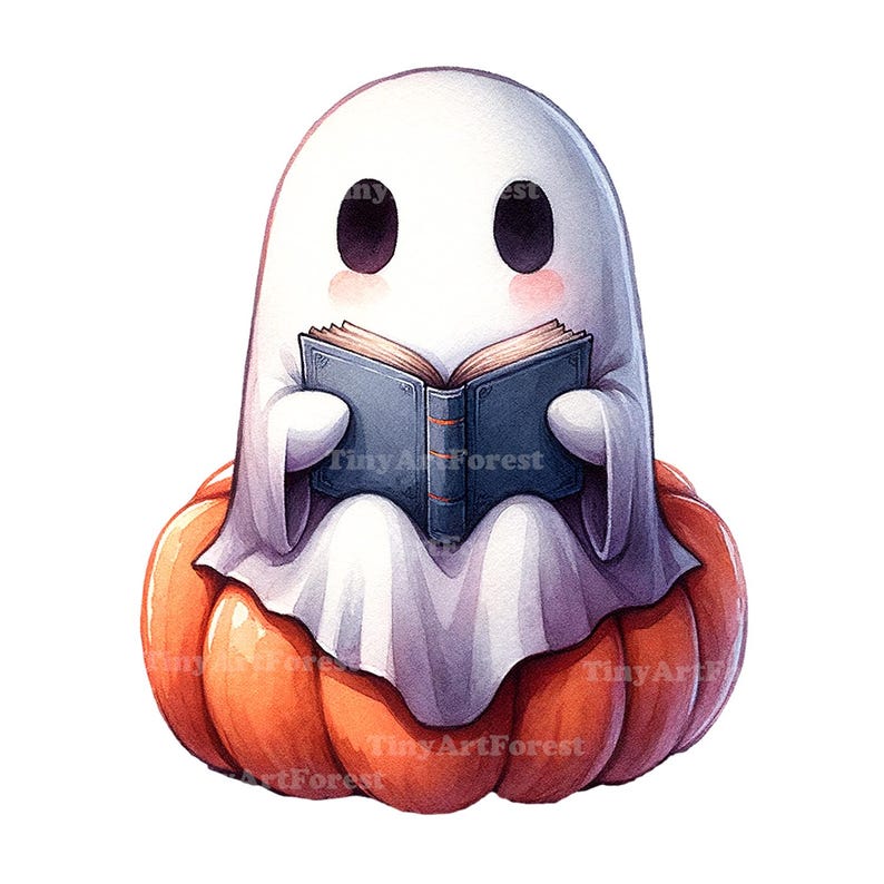 Spooky Ghost Reading Book Clipart – Fall Autumn Vibes, Halloween Season ...