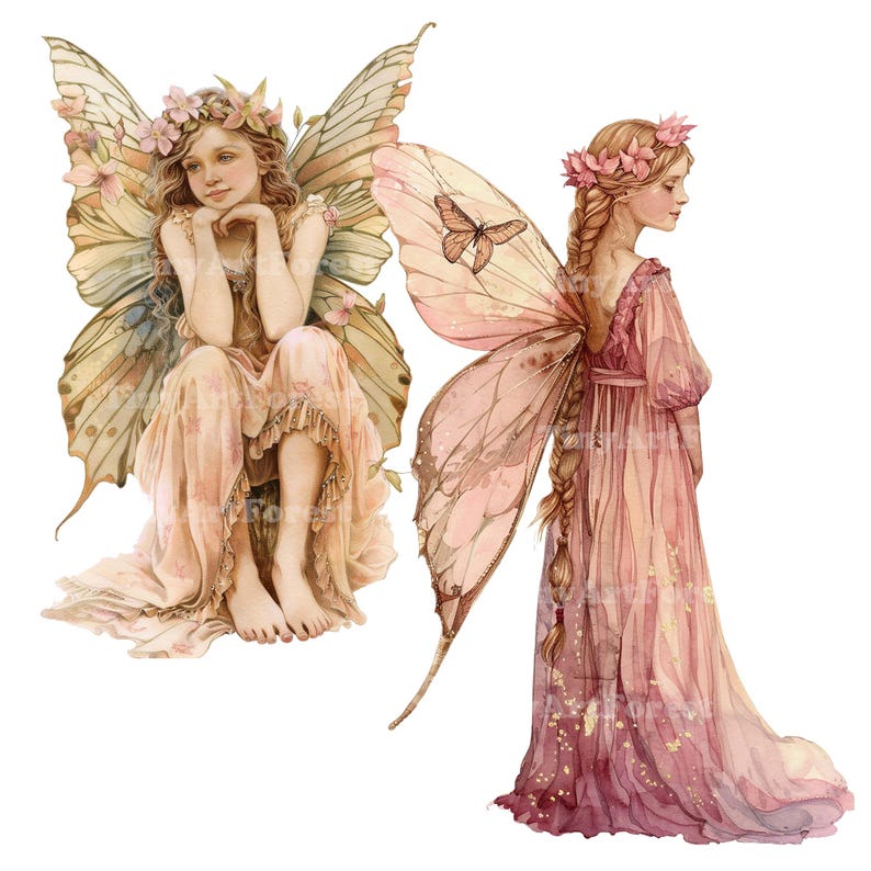 Watercolor Pink Fantasy Magic Clipart – Floral Fairy PNG Illustration ...