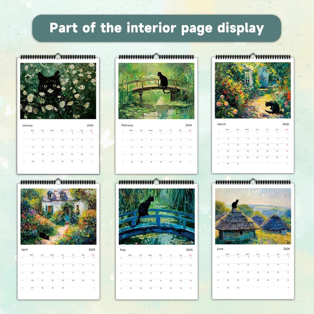 2026 Series Cat-themed Calendar - Single Sided Letter Size Wall ...