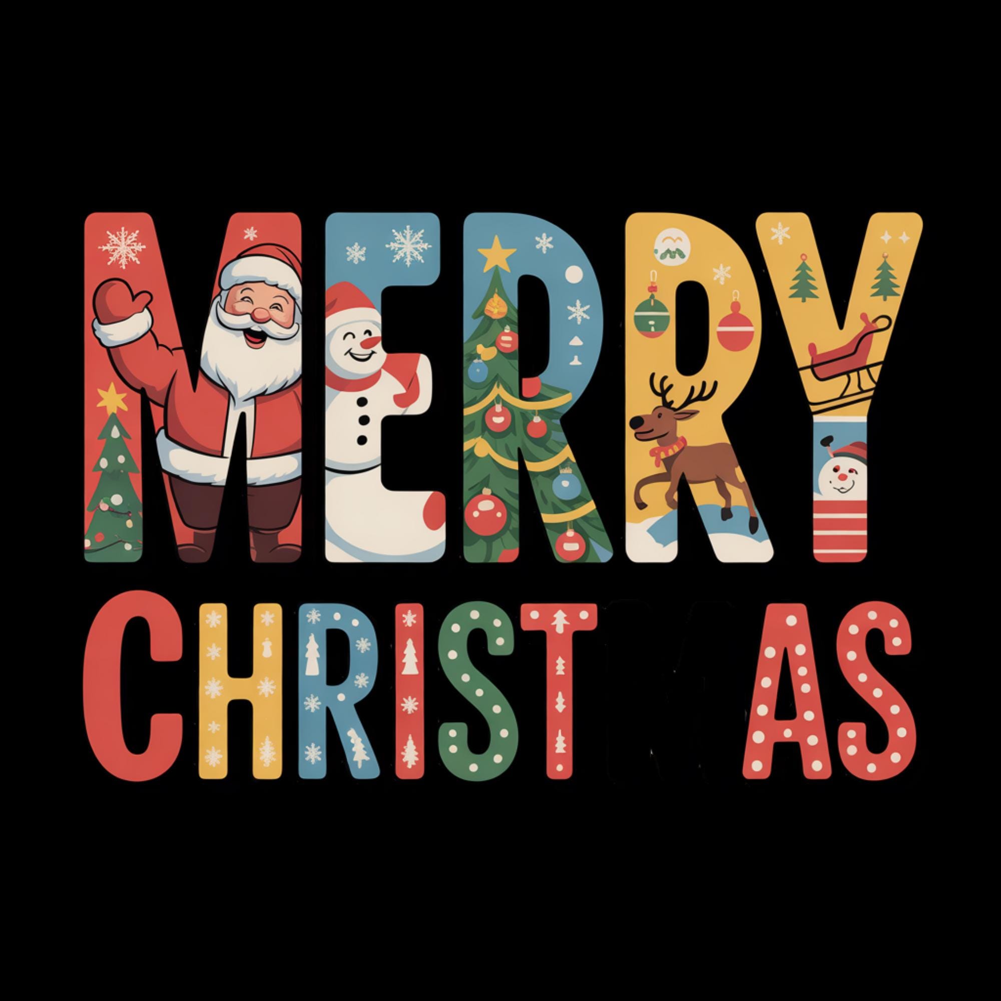 Retro Merry Christmas Letters PNG: Santa, Snowman, Reindeer (digital ...