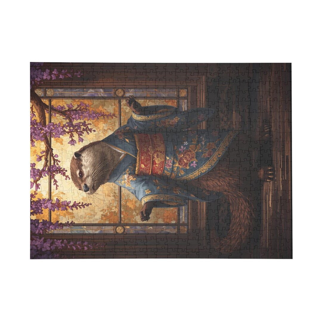 Jigsaw Puzzle, Otter in Kimono Dancing in Front of Wisteria Flowers ...