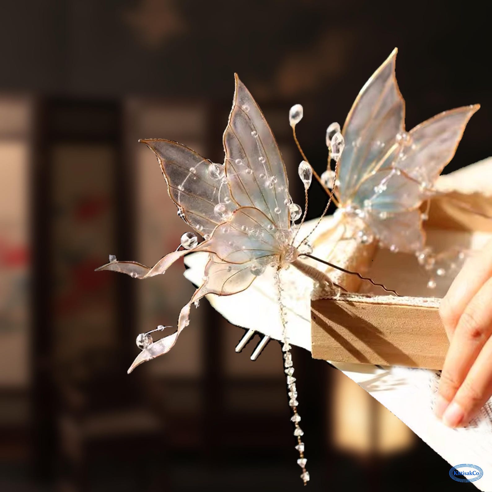 Bule and Purple Organza Butterfly Hair Pins With Rhinestone Crystals ...