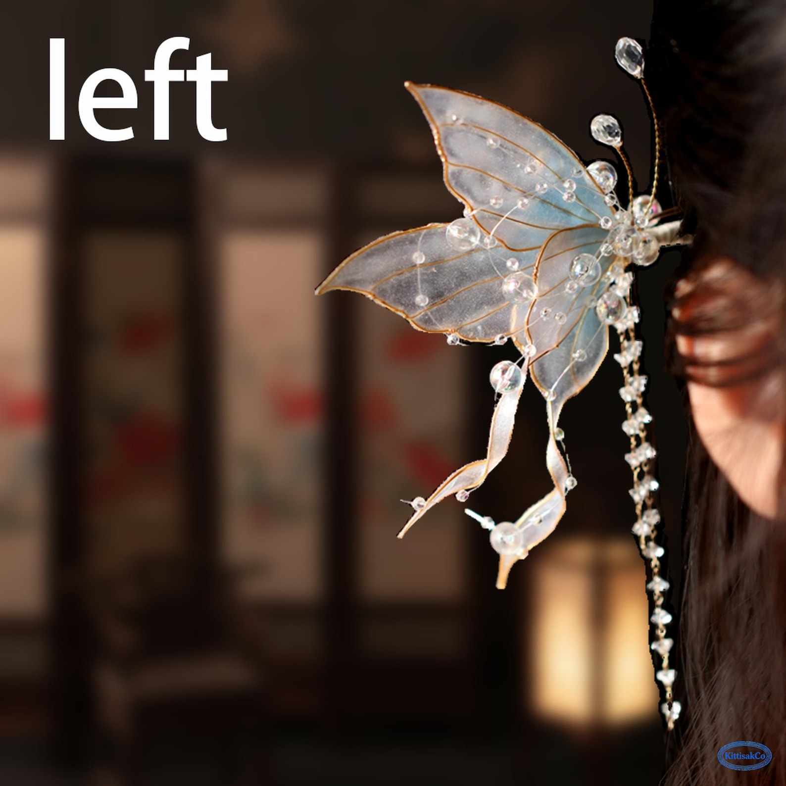 Bule and Purple Organza Butterfly Hair Pins With Rhinestone Crystals ...