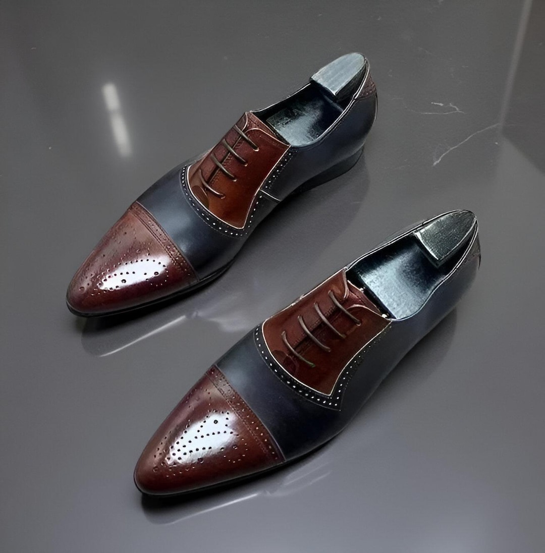 Handmade Two-tone Leather Spectator Shoes, Pointed Toe Oxfords - Etsy
