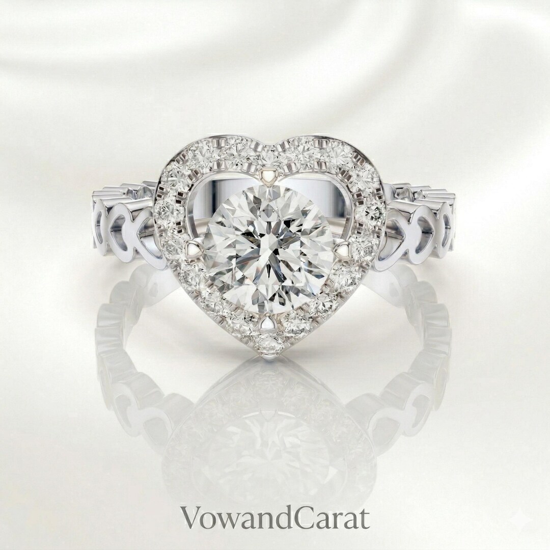 Heart Halo Ring Engagement: Romantic Heart Motif Design, Lab-grown ...