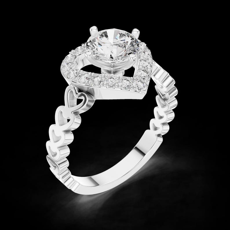 Heart Halo Ring Engagement: Romantic Heart Motif Design, Lab-grown ...