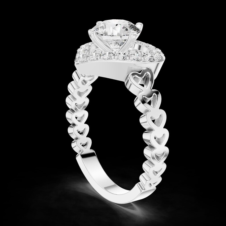Heart Halo Ring Engagement: Romantic Heart Motif Design, Lab-grown ...