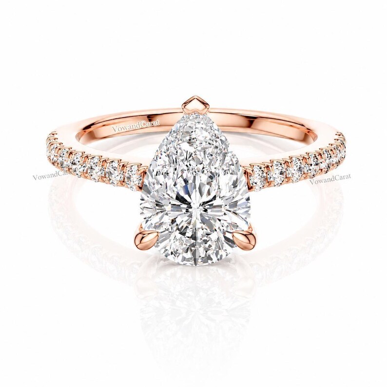 June Wedding Ring Pear Diamond Engagement Ring: Lab Grown Pavé Band ...
