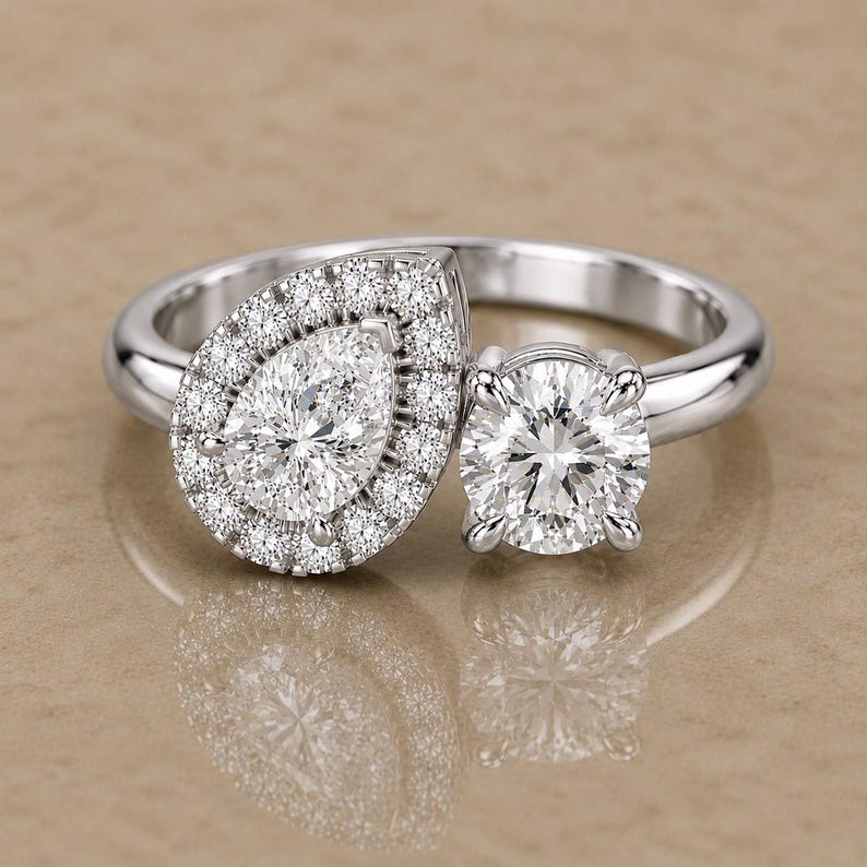 Toi Et Moi Ring Two Stone Diamond: Pear and Round Halo Design - Lab ...