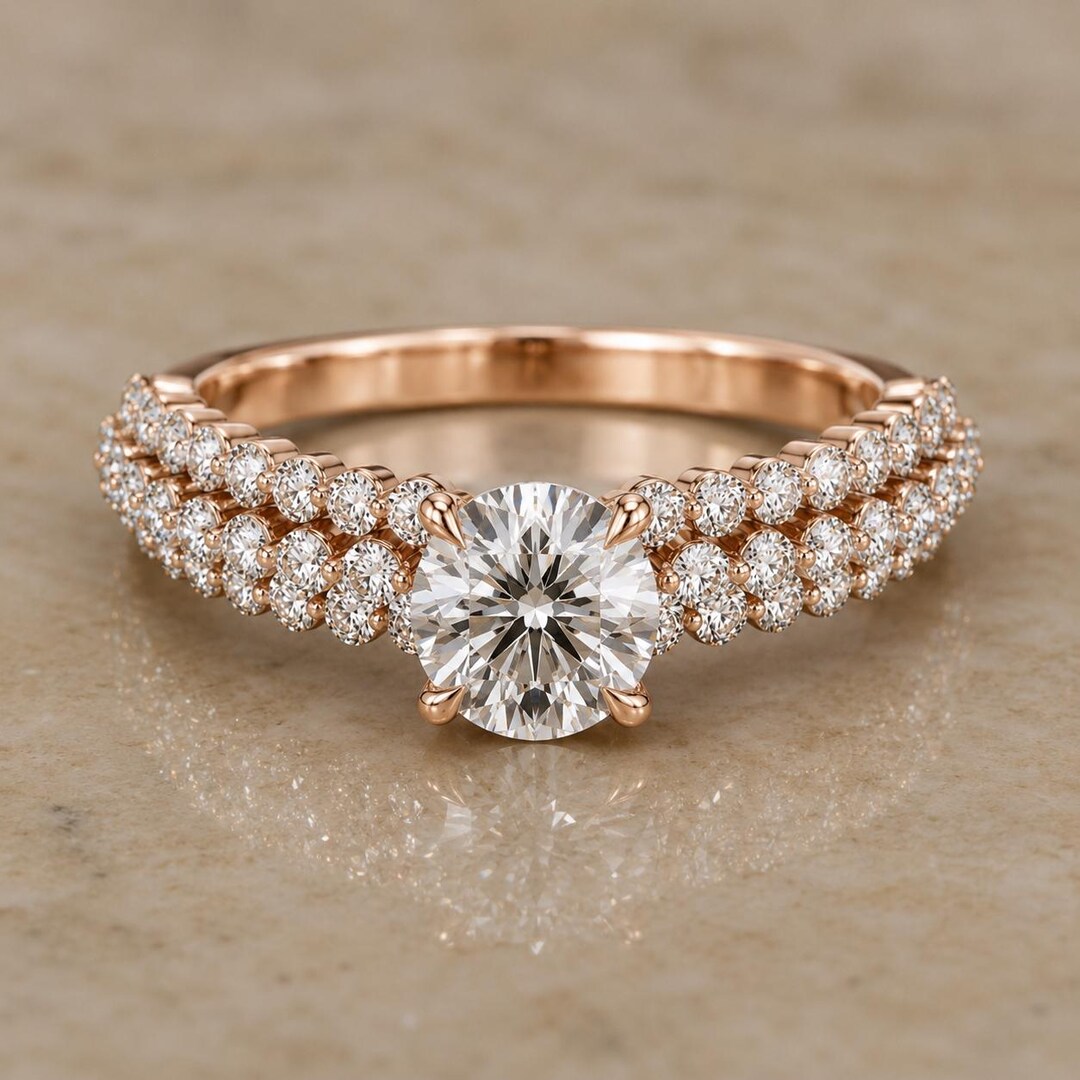 Double Band Diamond Ring: 1.04ct Lab Diamonds, Solid 14k Gold, IGI ...