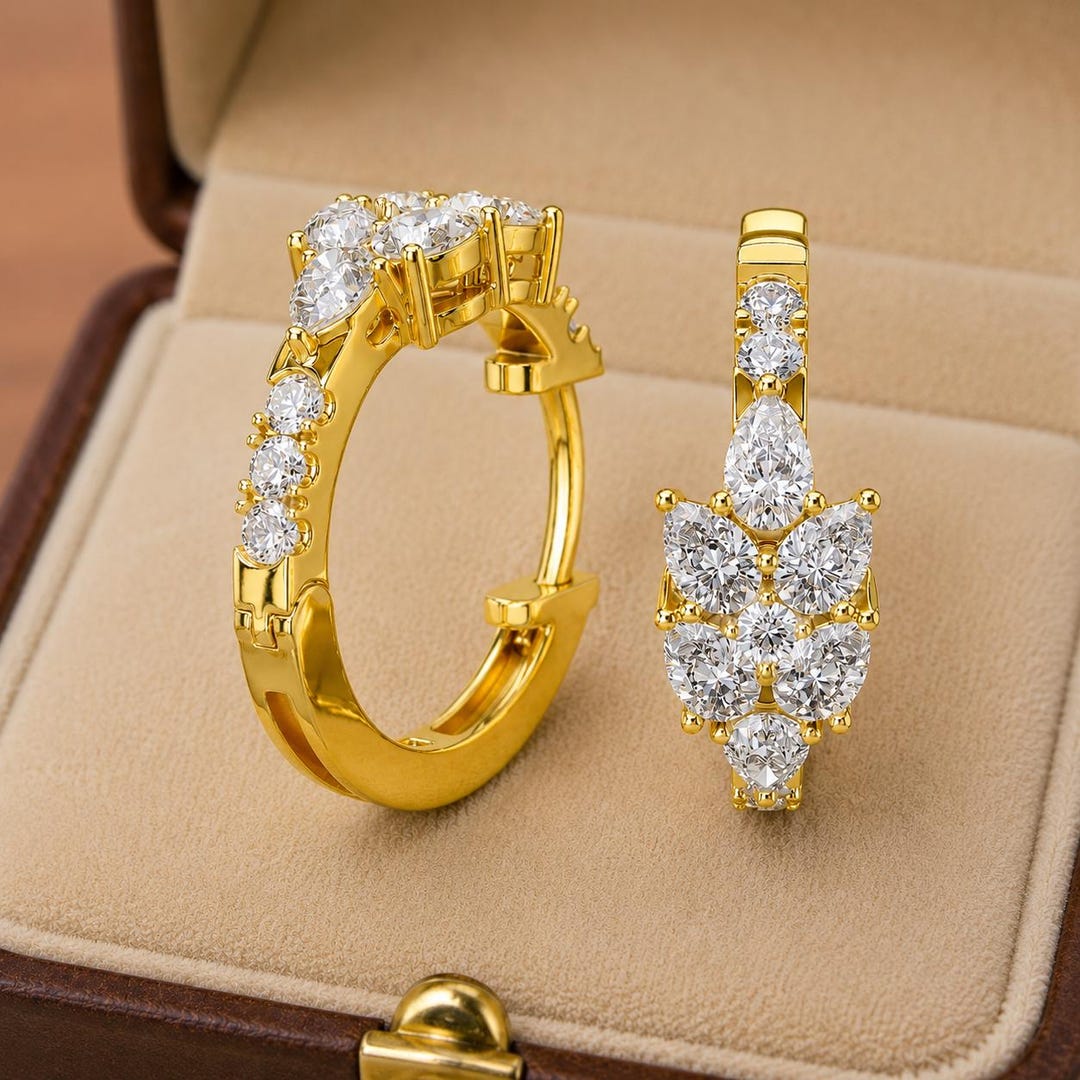 Graduation Gift 14k Gold Floral Cluster Diamond Huggie Hoops – Pear ...