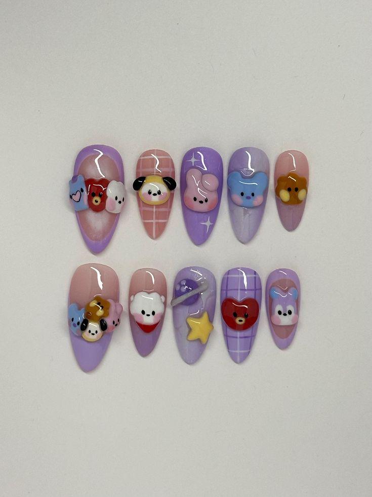 BT21 Purple Press on Nails | Cute Kpop Character Fake Nails | Tata ...