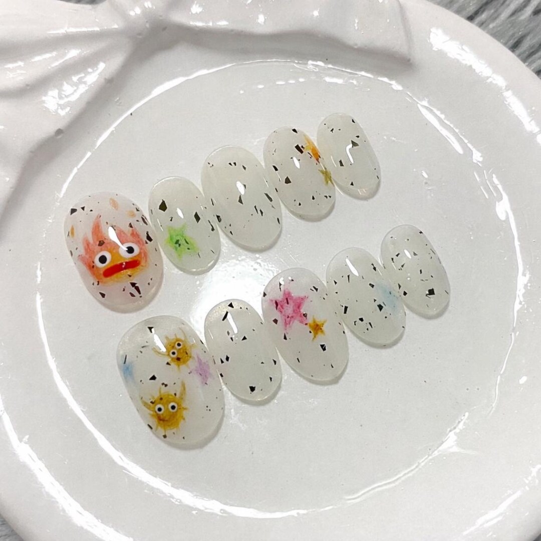 Cute Cartoon Press on Nails, Transparent Jelly Nails With Starfish and ...