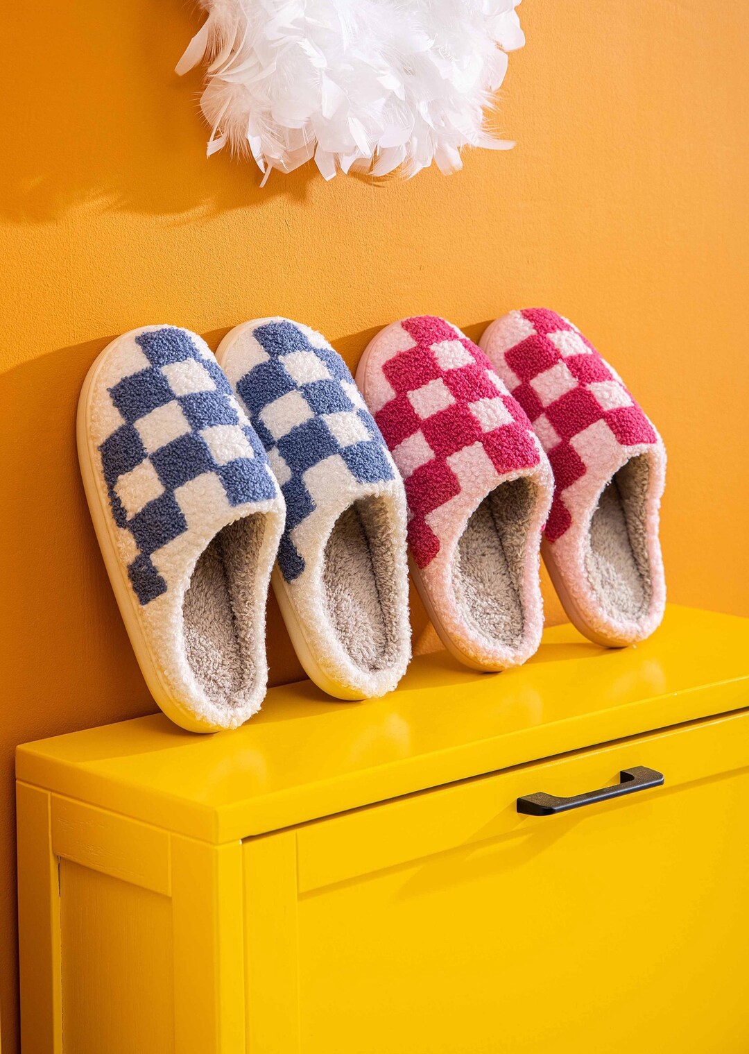 Soft Plush Checker Slipper - Etsy