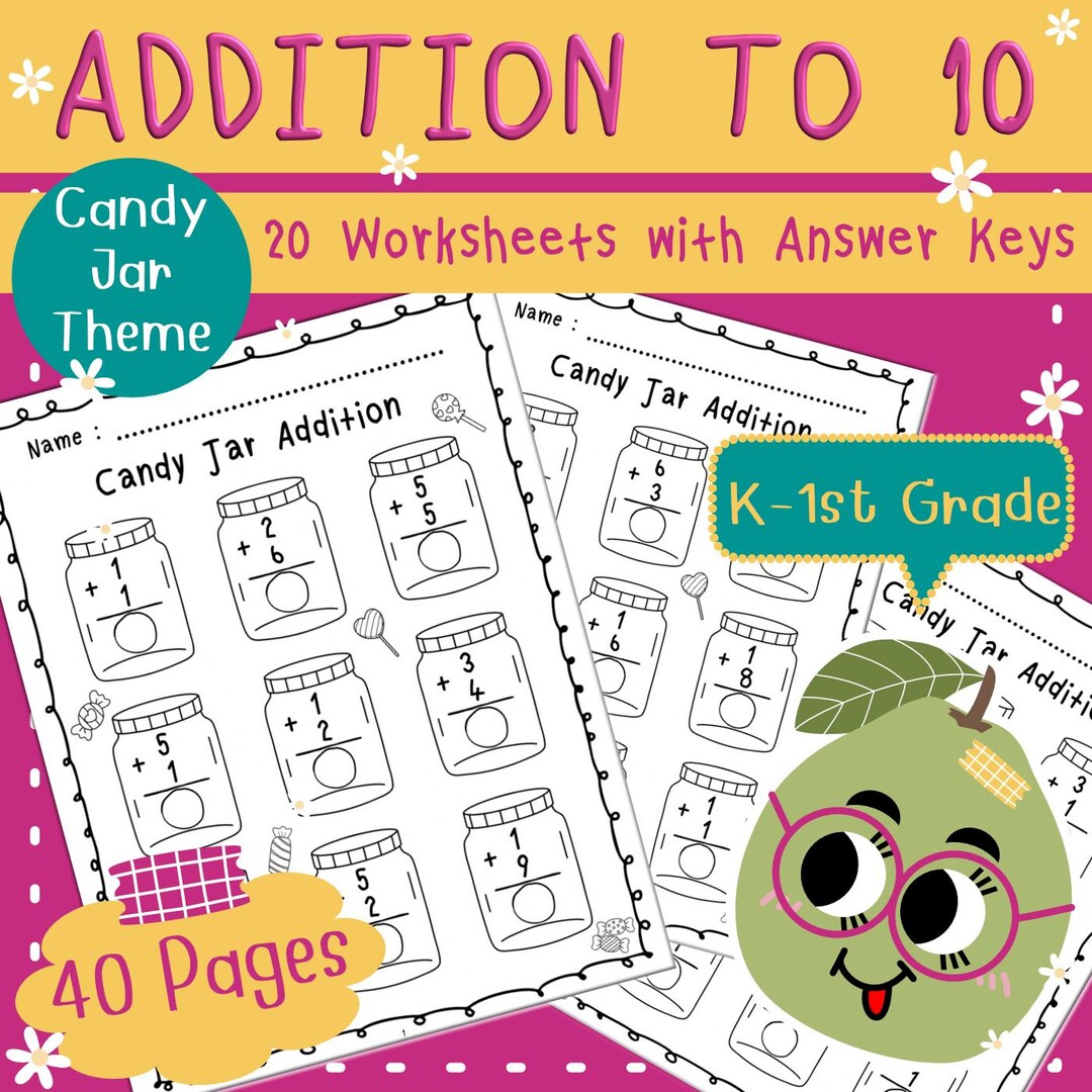Addition Worksheets to 10 | Candy Jar Math Activities, Kindergarten and ...