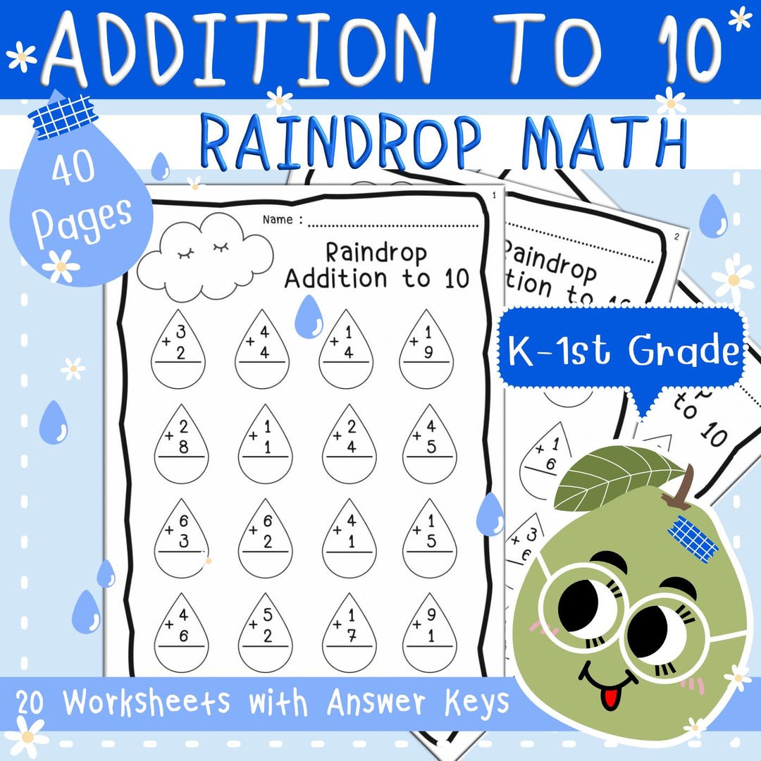 Addition to 10 Worksheets | Raindrop Math Activity for Kindergarten and ...