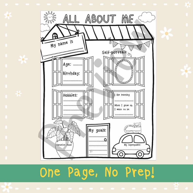 All About Me Worksheet | Back to School Activity for Kids | One Page ...
