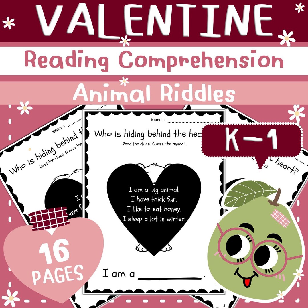 Reading Comprehension Worksheets | Valentine Animal Riddles for Kids ...