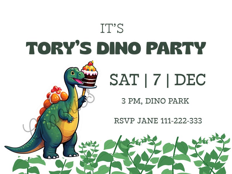 Dinosaur Clipart, Custom Name Options, Greeting Card Ideas, Invitation ...