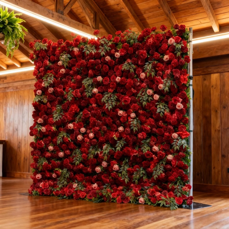 Burgundy Red Rose Flower Wall Backdrop: 8x8ft Silk Wedding Decor ...
