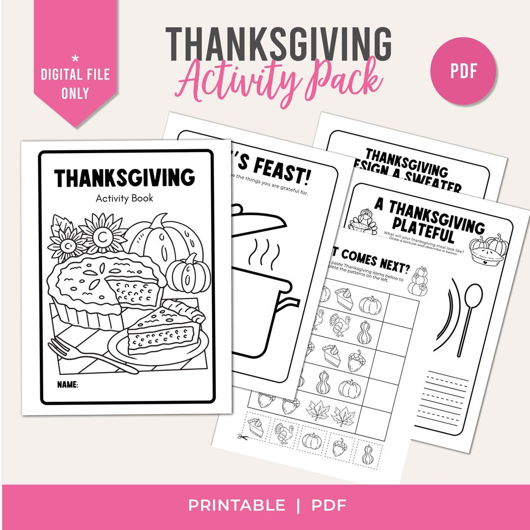 Kids Thanksgiving Activity Pack - Preschool, Kindergarten Activity ...