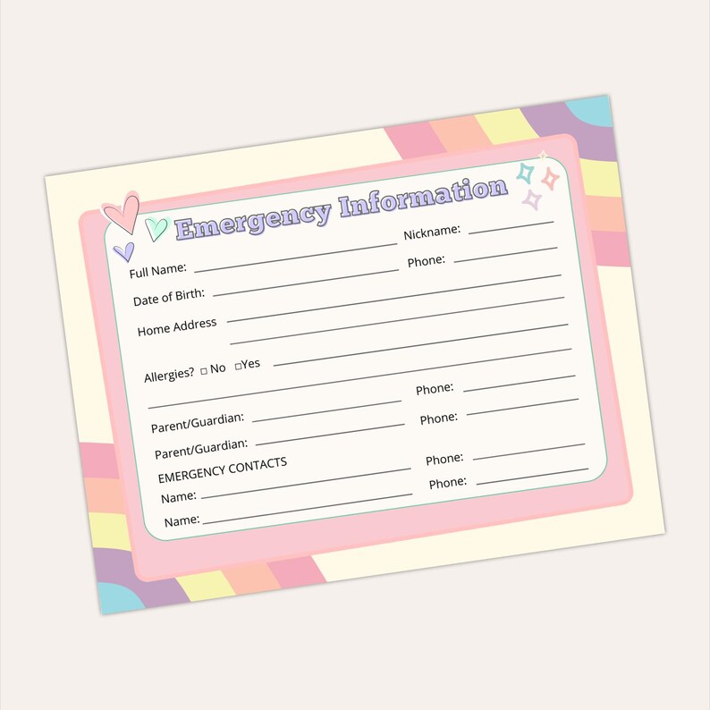 Rainbow Emergency Contact Card for Kids: School Safety ID (digital ...