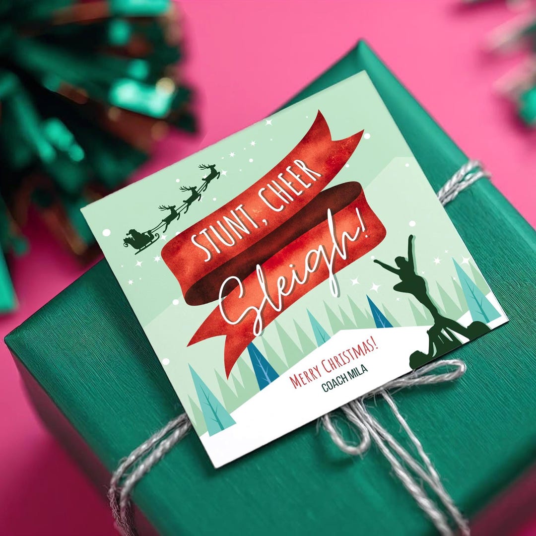 Cheerleading Christmas Treat Tags, Cheer Stunt Gift Tag Printable ...