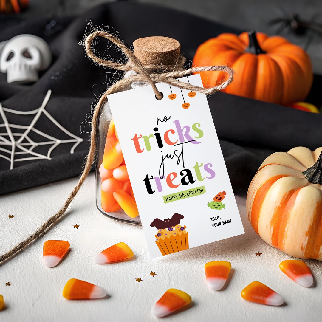 Halloween Treat Tags, No Tricks Just Treats, Gift Tag Printable ...