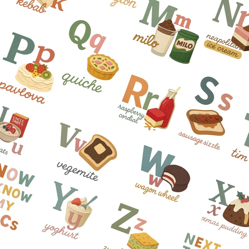 Aussie Food Alphabet Poster, Kids Nursery Art (digital Download) - Etsy