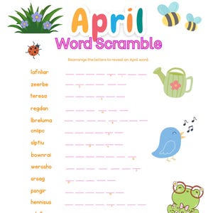 April Word Scramble Printable - Classroom Activity for Kids - Etsy