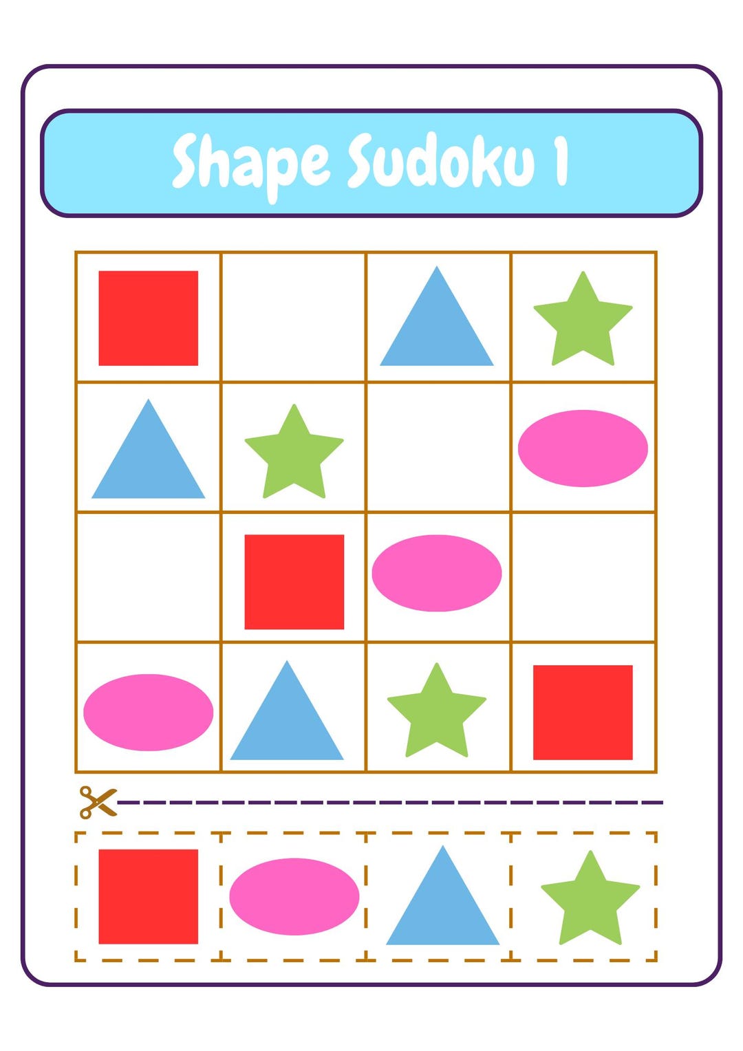 Shape Sudoku Printable for Kids | Shape-based Sudoku Game | Preschool ...