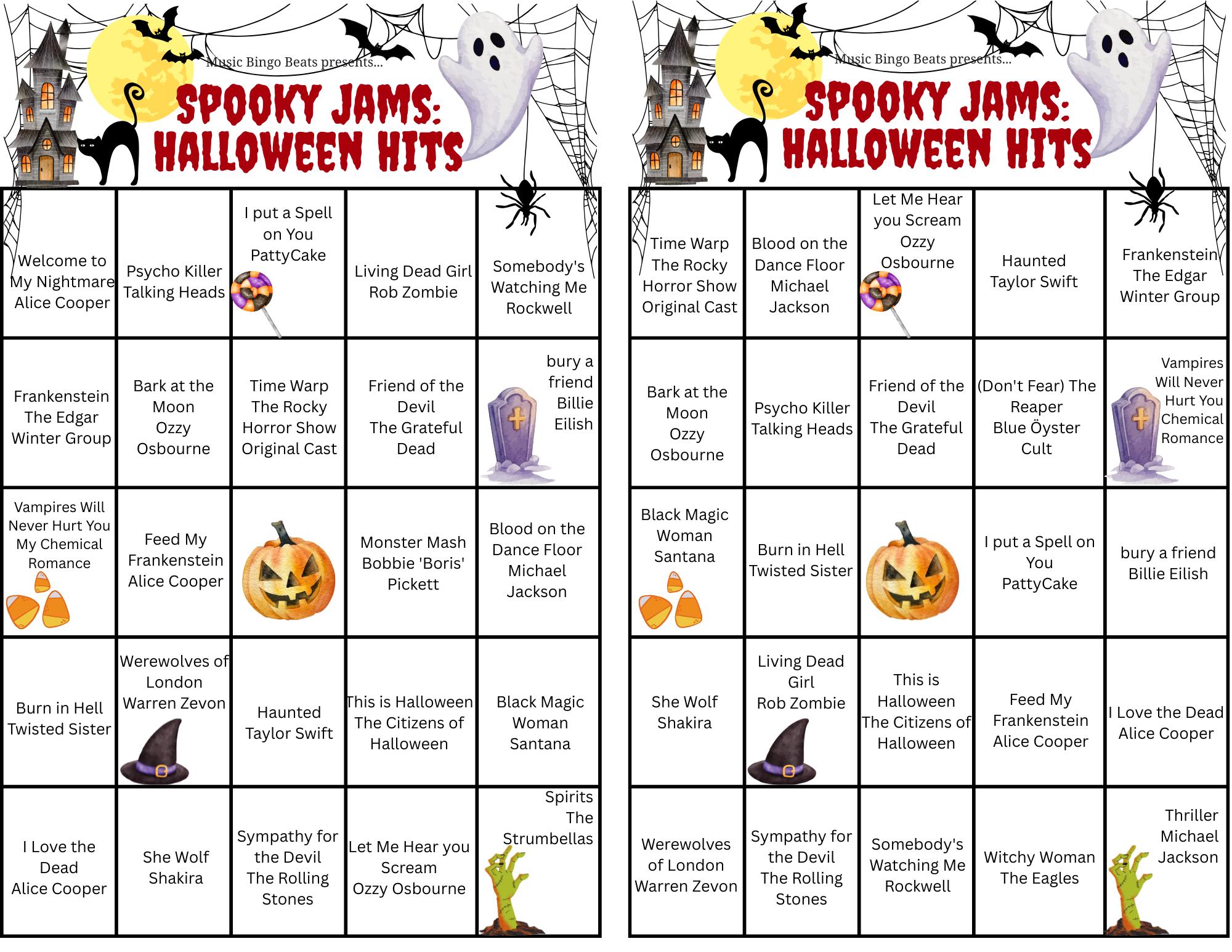 Halloween Music Bingo Party Game: 20 Printable Cards, Spotify Playlist ...
