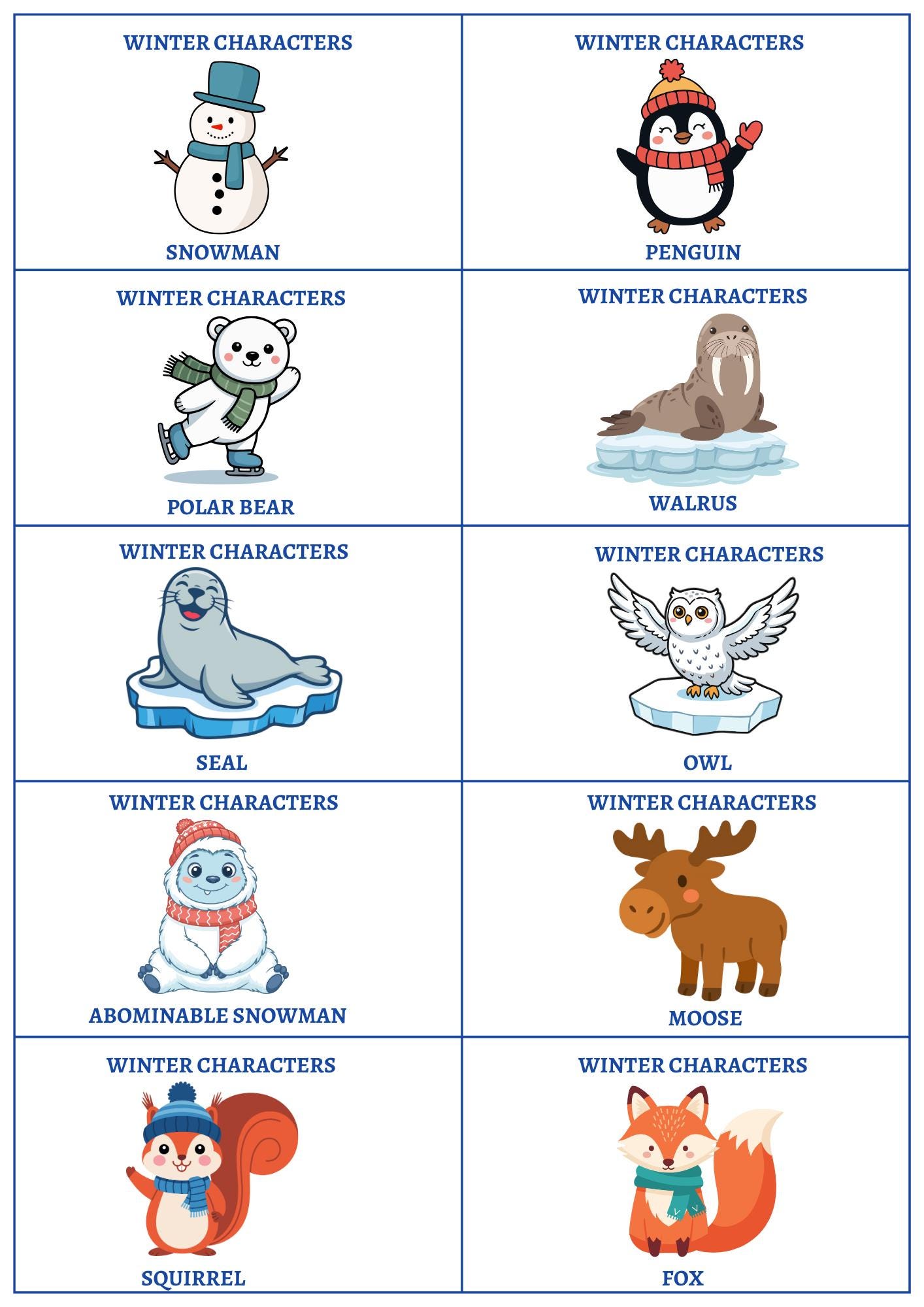 Winter Charades for Kids, Printable Game, Digital Download - Etsy