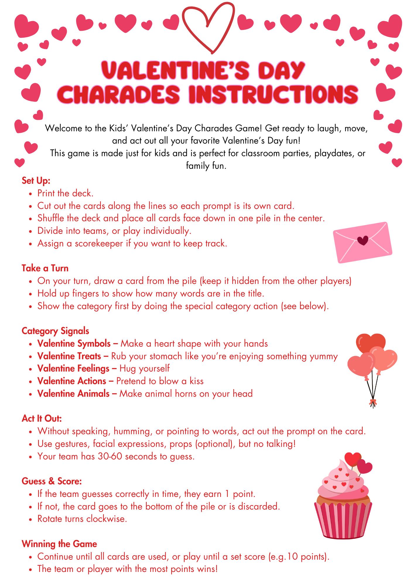 Kids’ Valentine’s Day Charades, Printable Game, Digital Download - Etsy