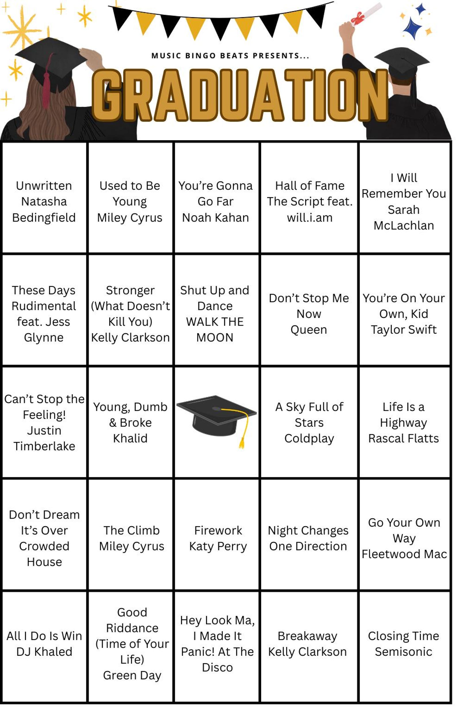 Graduation Party Music Bingo: 20 Printable Cards, Graduation Game ...