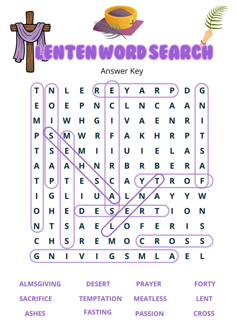 Lent Word Search for Kids | Catholic Printable Activity - Etsy