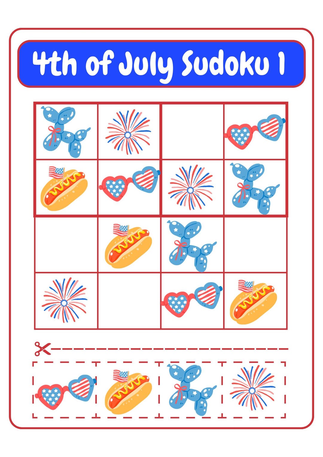 4th of July Sudoku, Kids Printable, Patriotic Sudoku, 4th of July Game ...