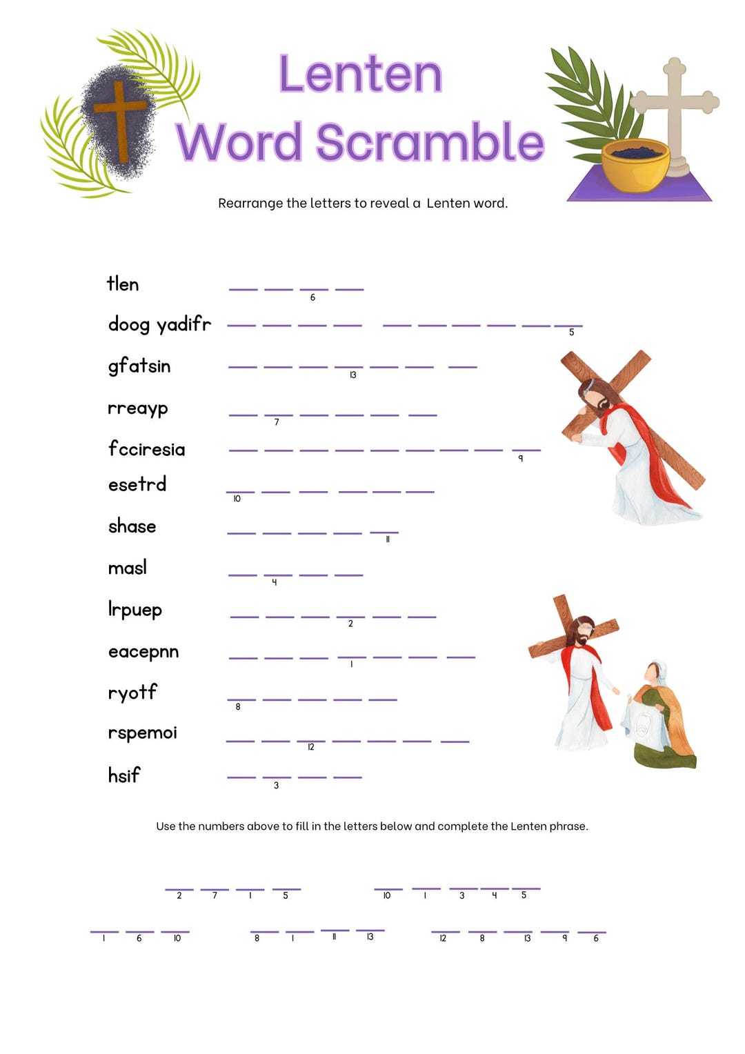 Lenten Word Scramble Printable | Catholic Activity for Kids - Etsy