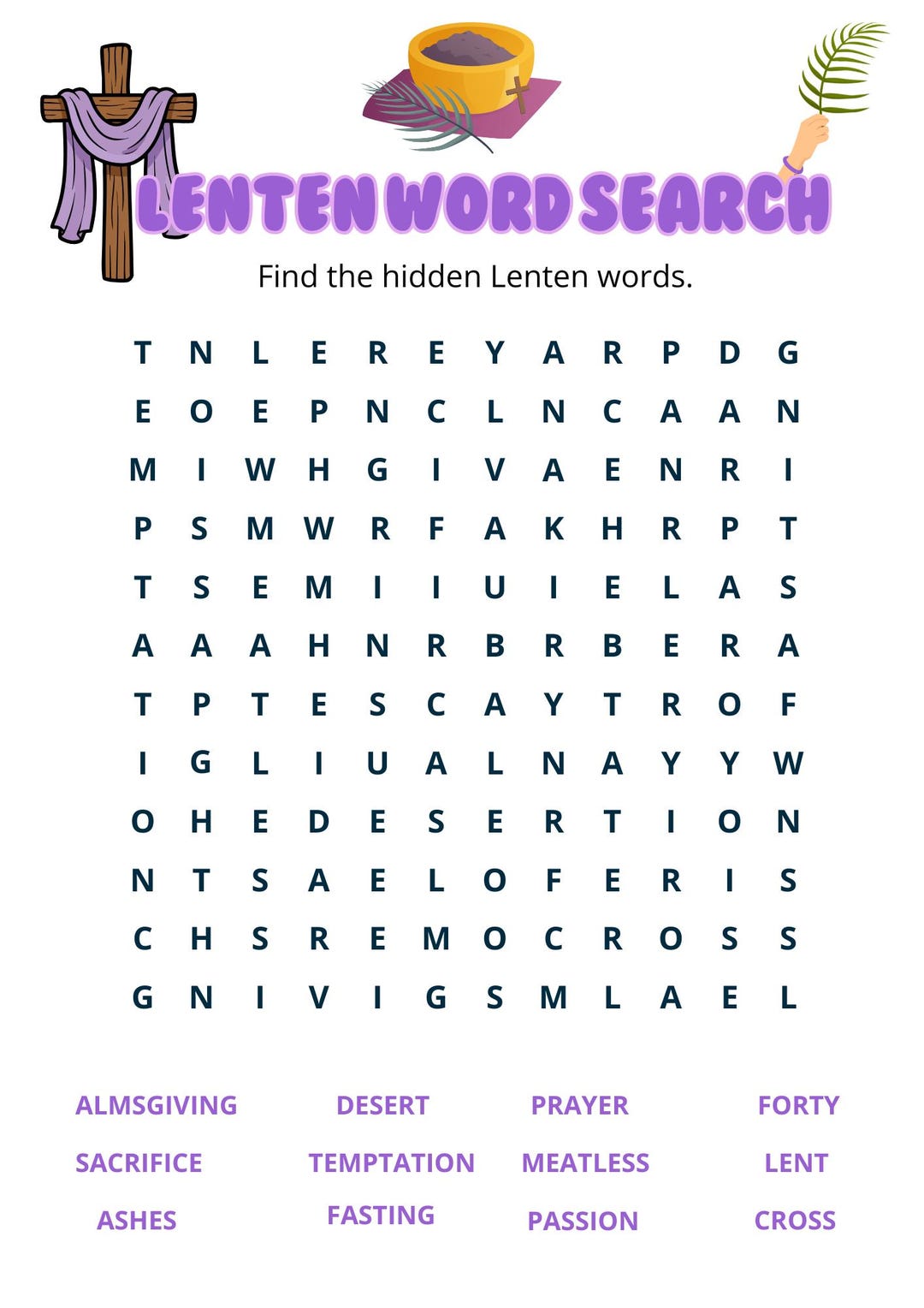 Lent Word Search for Kids | Catholic Printable Activity - Etsy