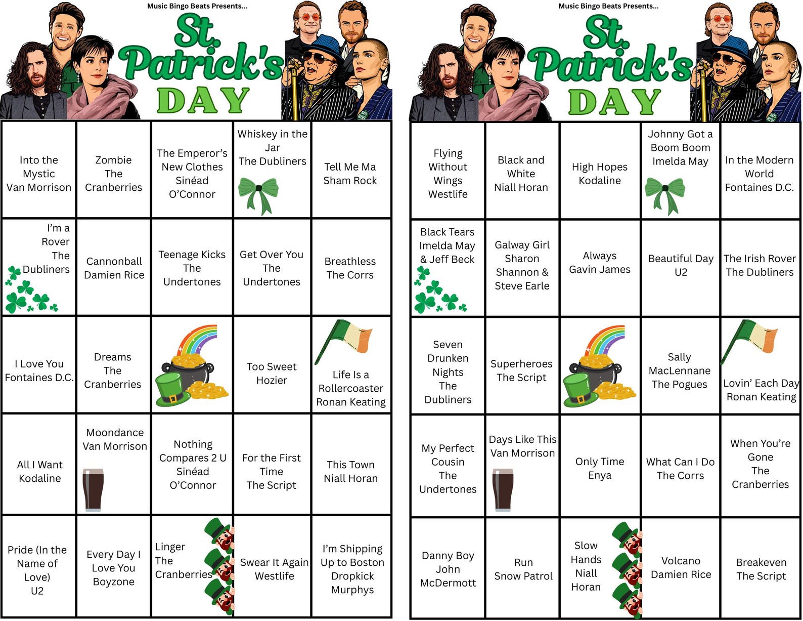St. Patrick's Day Music Bingo: 20 Printable Cards (digital Download) - Etsy