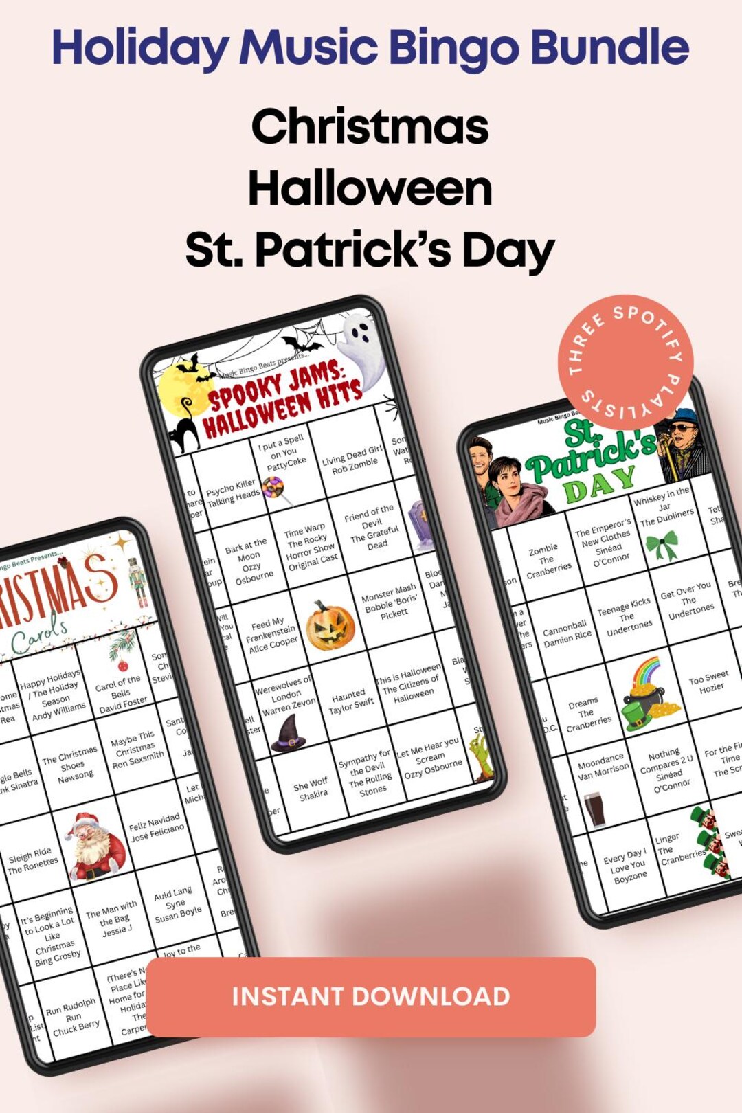 Holiday Music Bingo Bundle: Christmas, Halloween & St. Patrick's Day ...