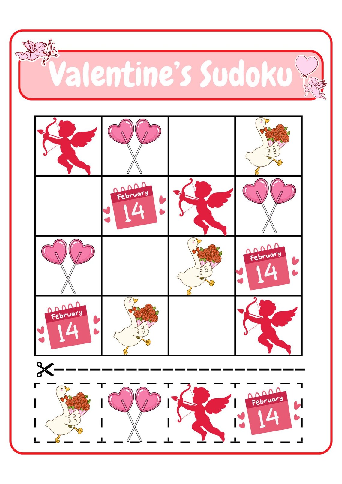 Valentine's Day Sudoku Puzzle for Kids | Valentine Classroom Activity ...