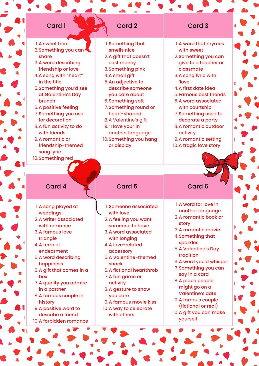 Valentine’s Day Scattergories Game - Printable Valentine's Activity - Etsy