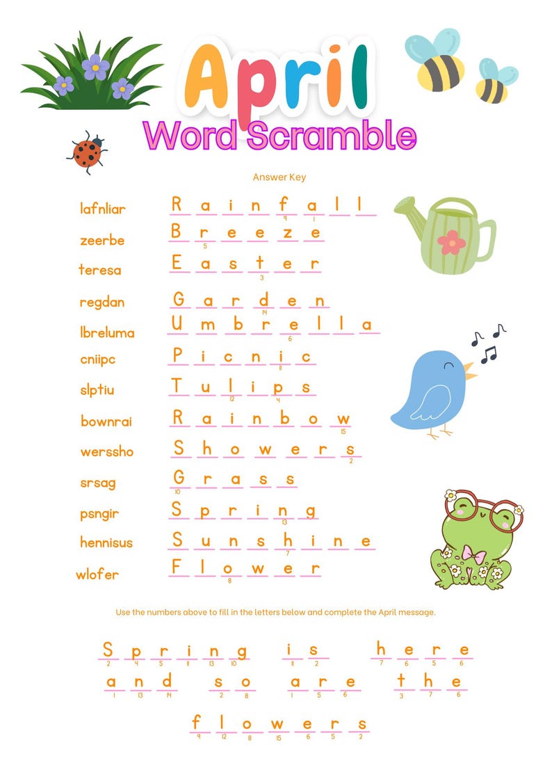 April Word Scramble Printable - Classroom Activity for Kids - Etsy