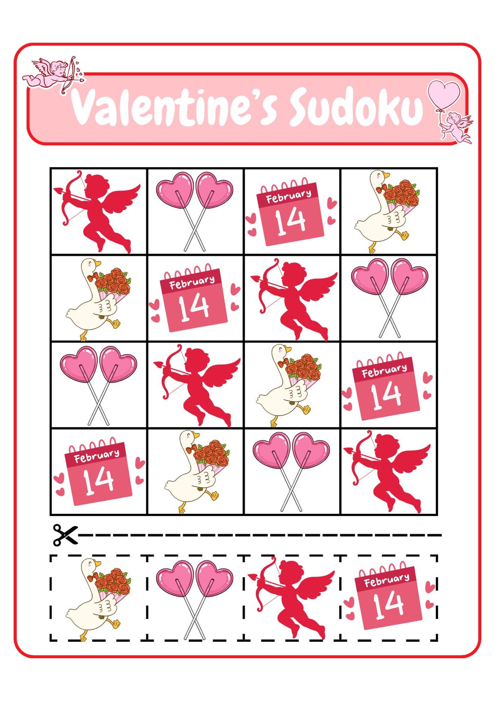 Valentine's Day Sudoku Puzzle for Kids | Valentine Classroom Activity ...
