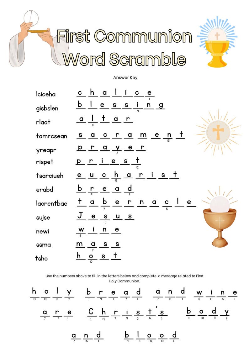 First Communion Word Scramble Printable | Catholic Activity for Kids - Etsy