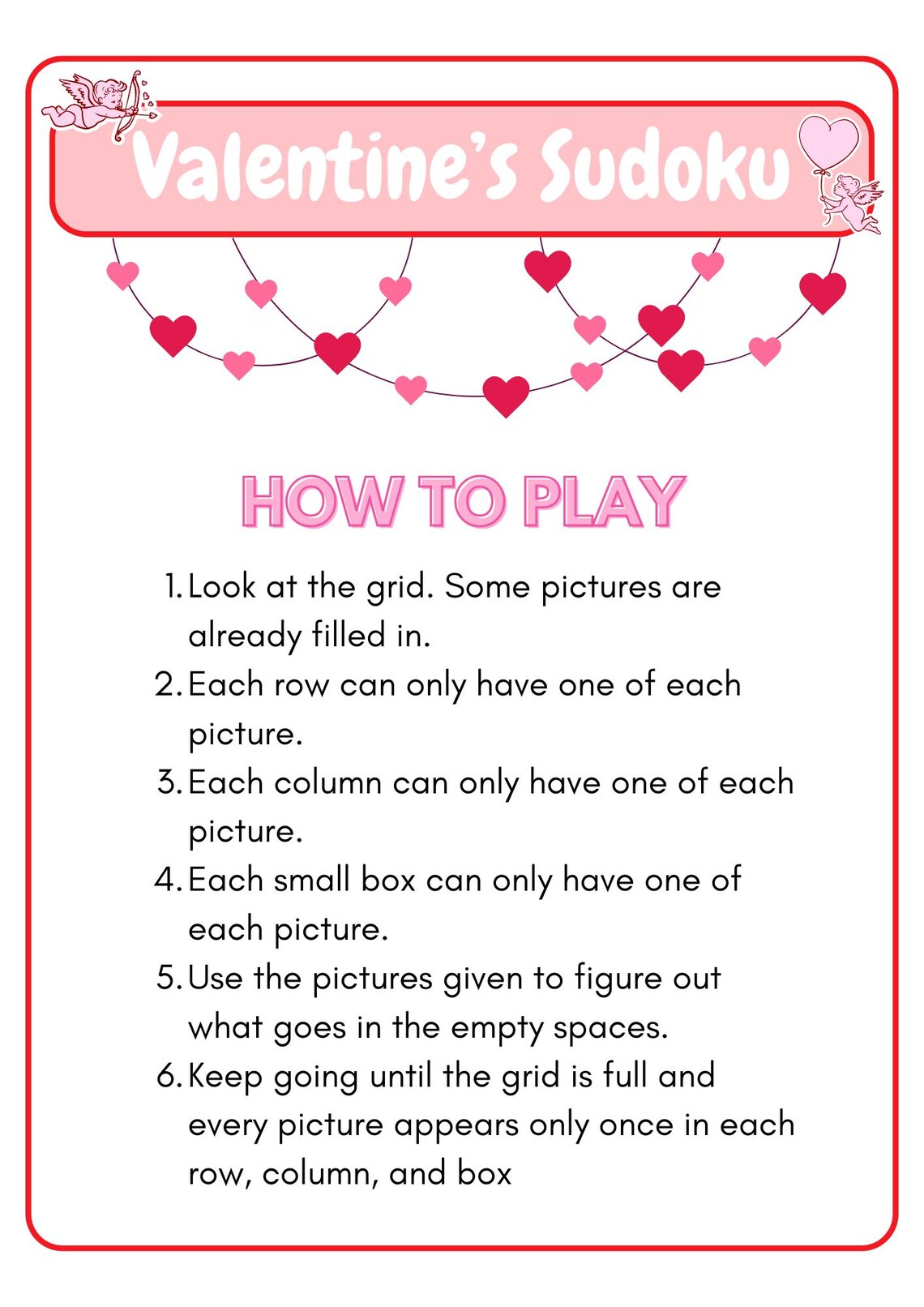 Valentine's Day Sudoku Puzzle for Kids | Valentine Classroom Activity ...